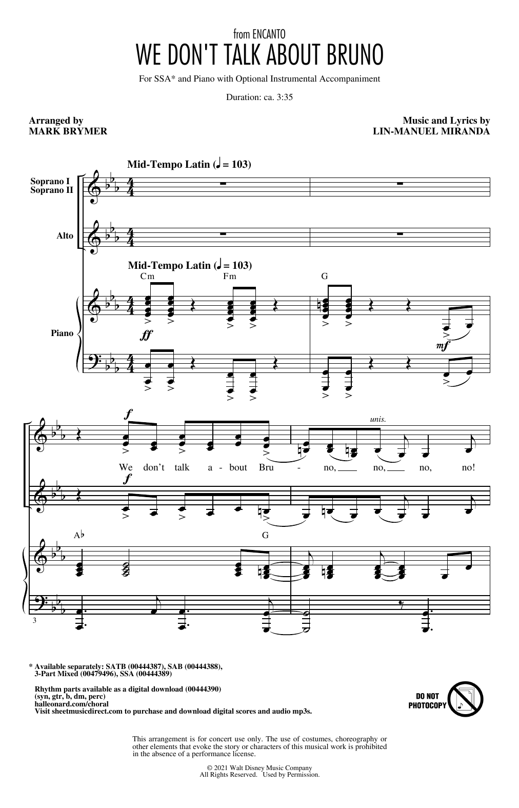 Lin-Manuel Miranda "We Don't Talk About Bruno" Sheet Music for SATB ...