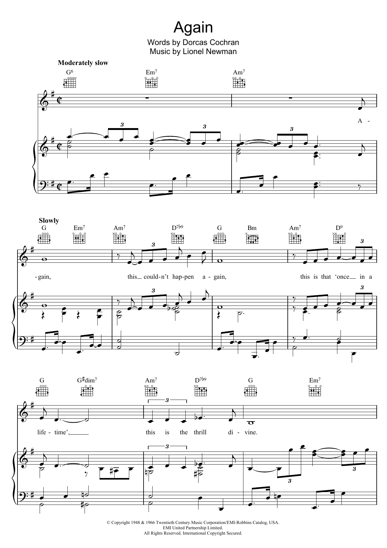 Lionel Newman "Again" Sheet Music for Piano, Vocal & Guitar | Download ...