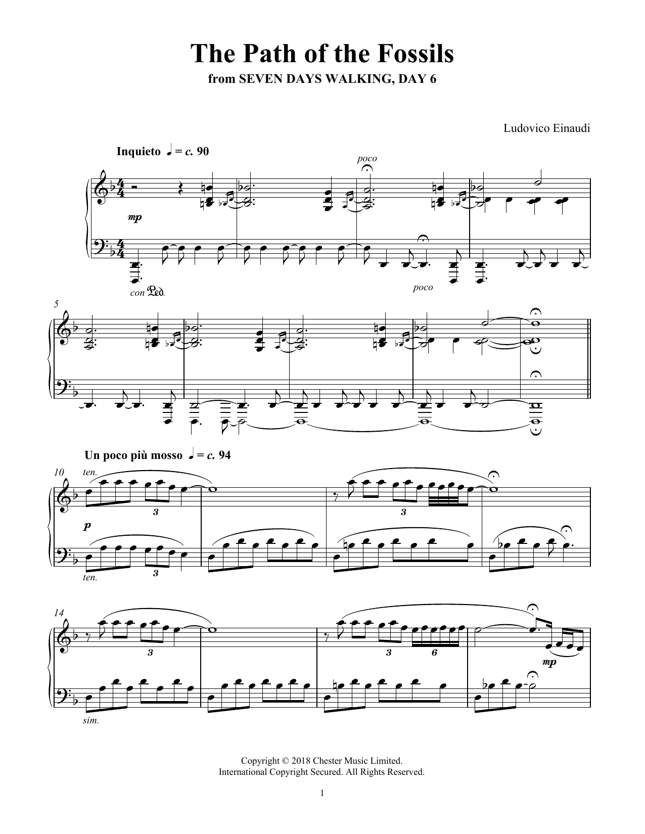 Ludovico Einaudi "The Path Of The Fossils" Sheet Music for Piano Solo ...