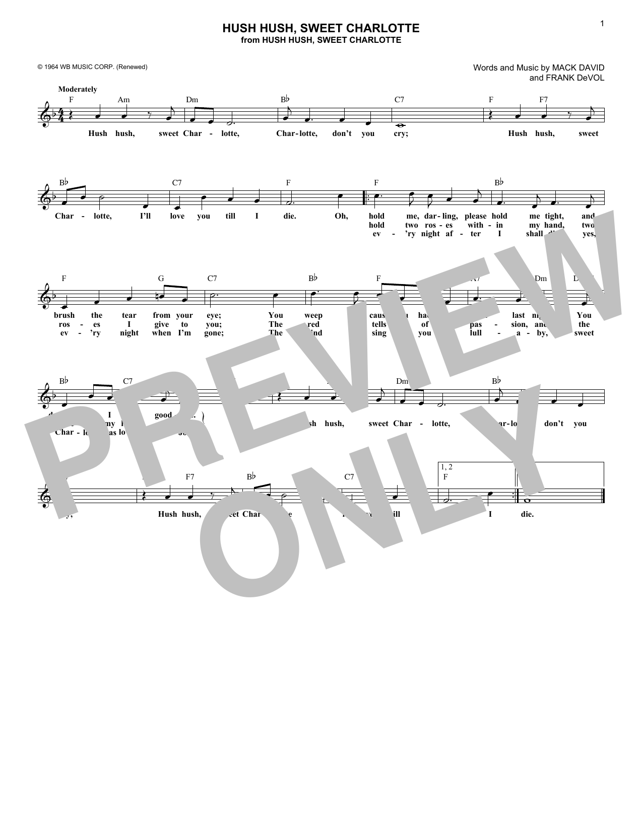 Download Mack David "Hush, Hush Sweet Charlotte" Sheet Music & PDF ...