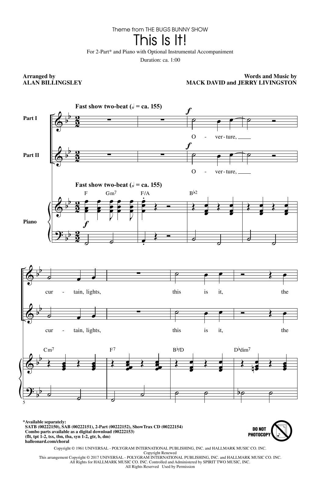 Mack David & Jerry Livingston "This Is It (arr. Alan Billingsley ...