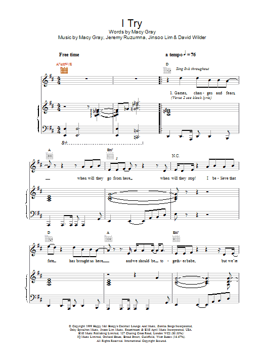 I Try Sheet Music by Macy Gray | Piano, Vocal & Guitar | Download 5 ...