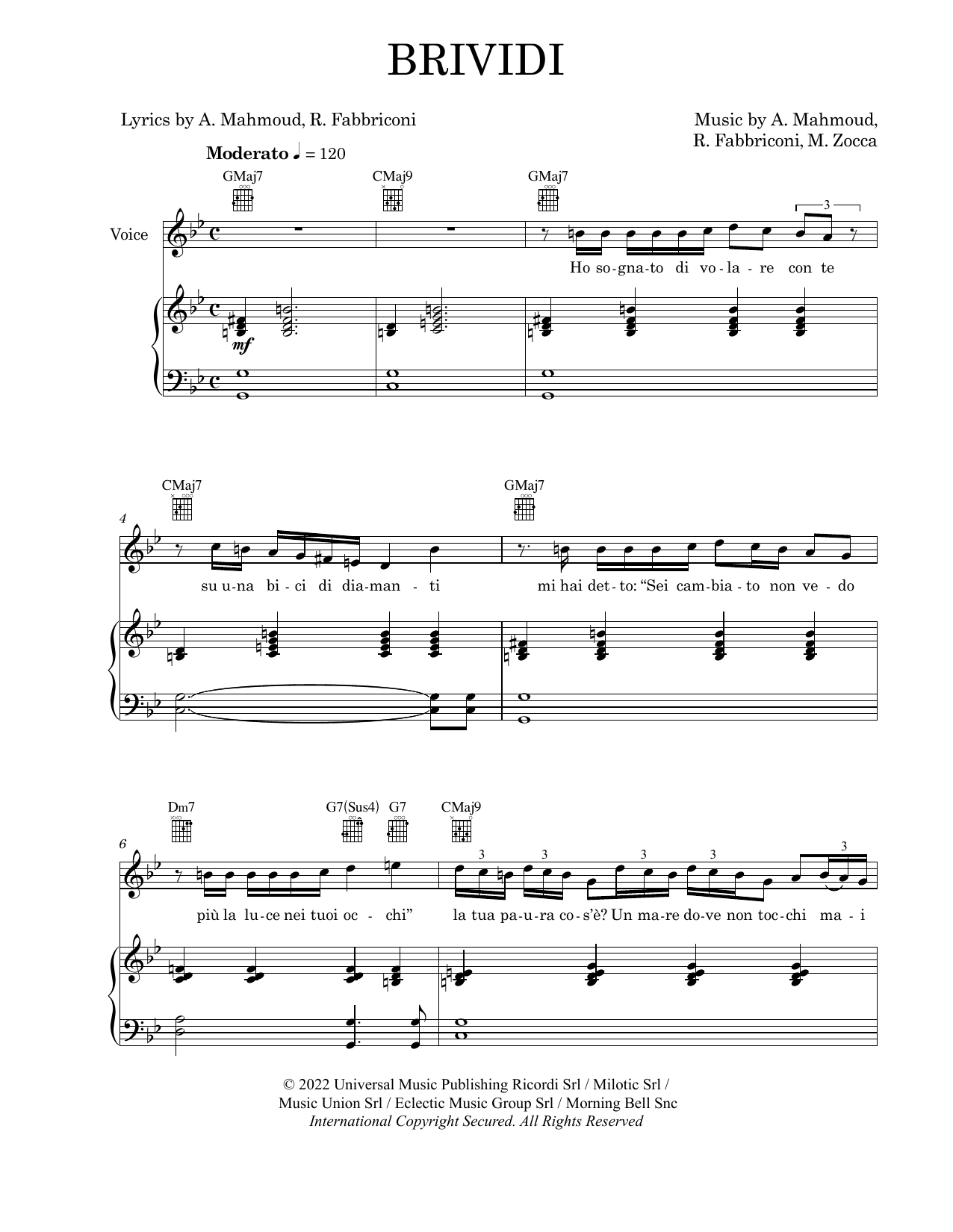 Download Mahmood & BLANCO "Brividi" Sheet Music & PDF Chords | 7-Page ...