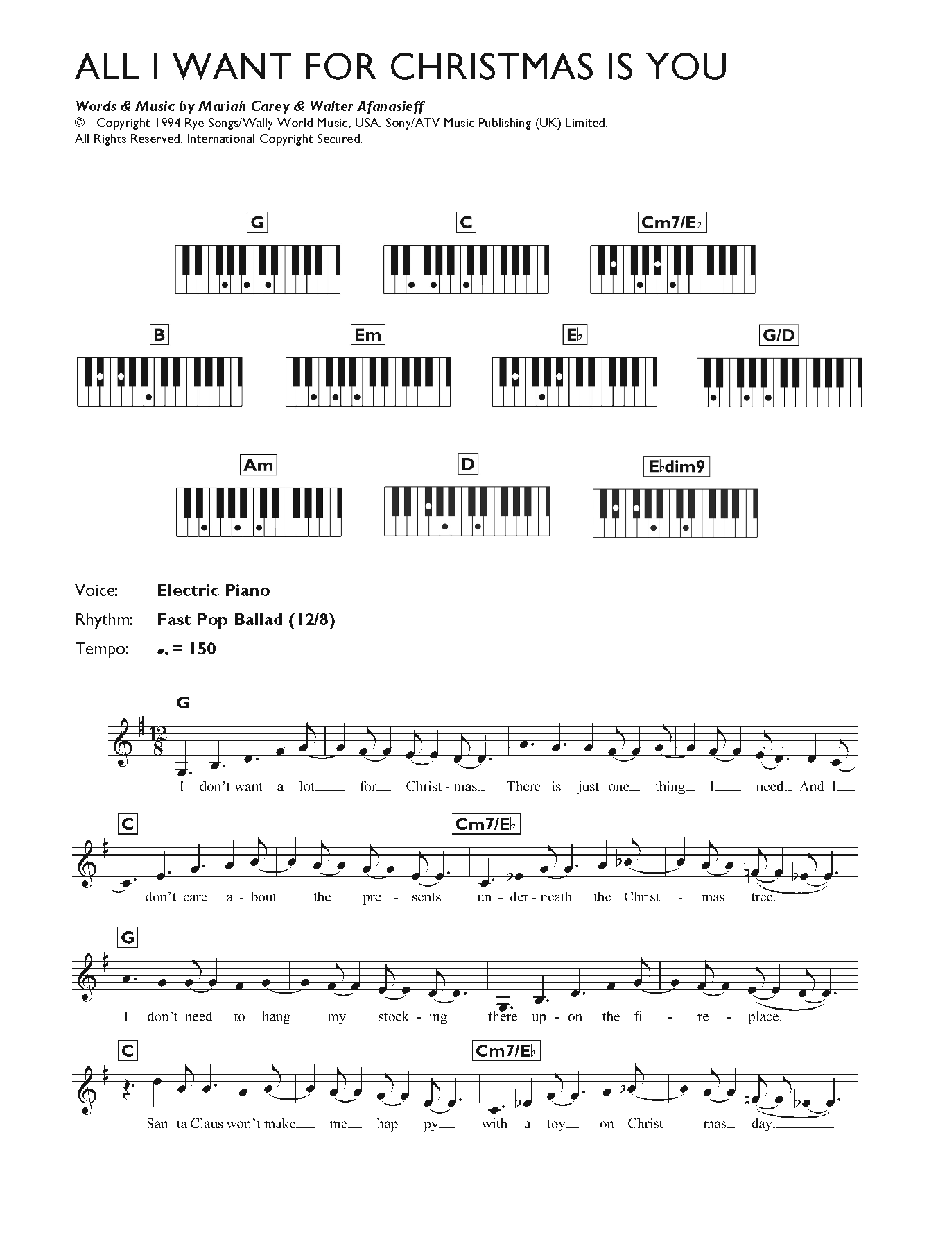 Mariah Carey All I Want For Christmas Is You Sheet Music Chords For