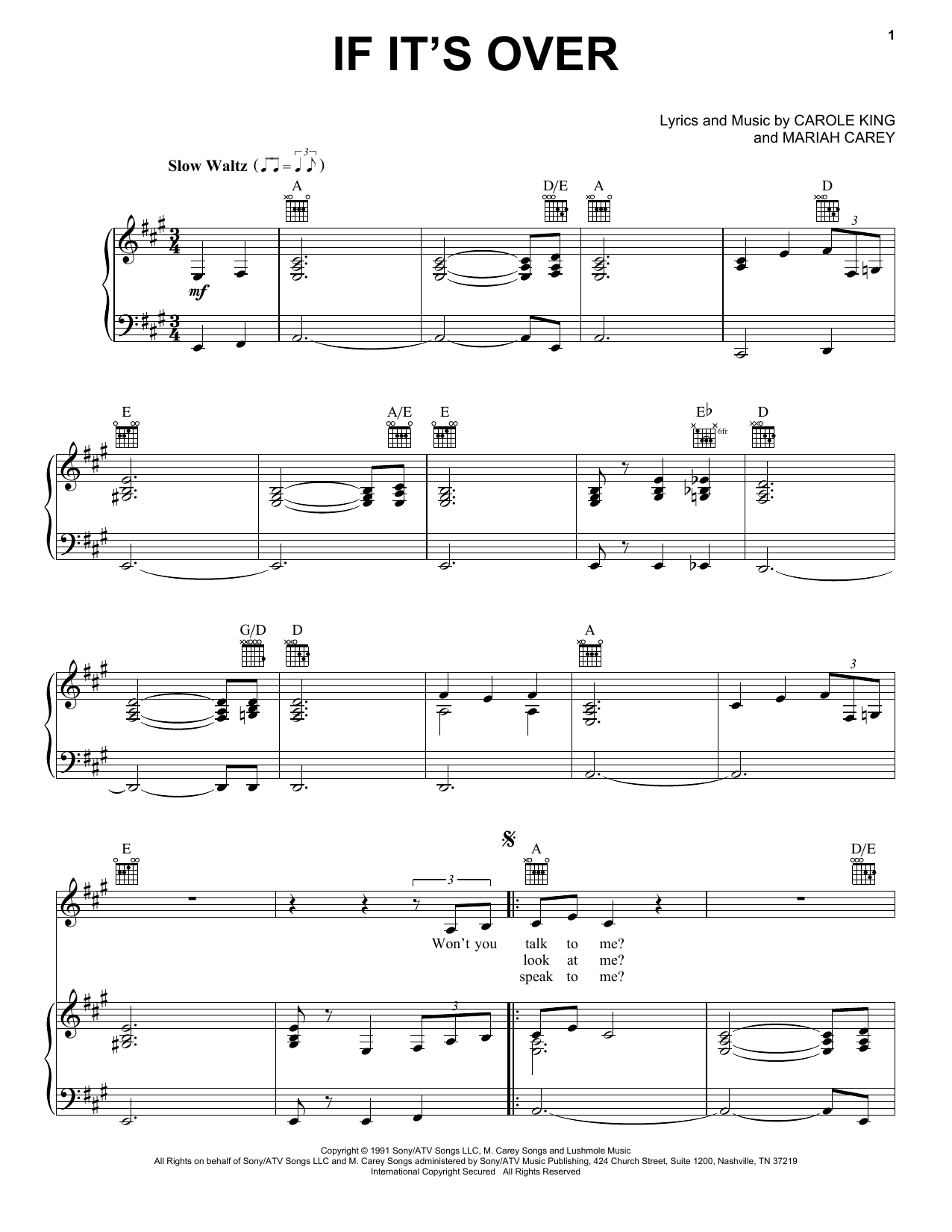 Mariah Carey 'If It's Over' Sheet Music & Chords | Printable Piano ...