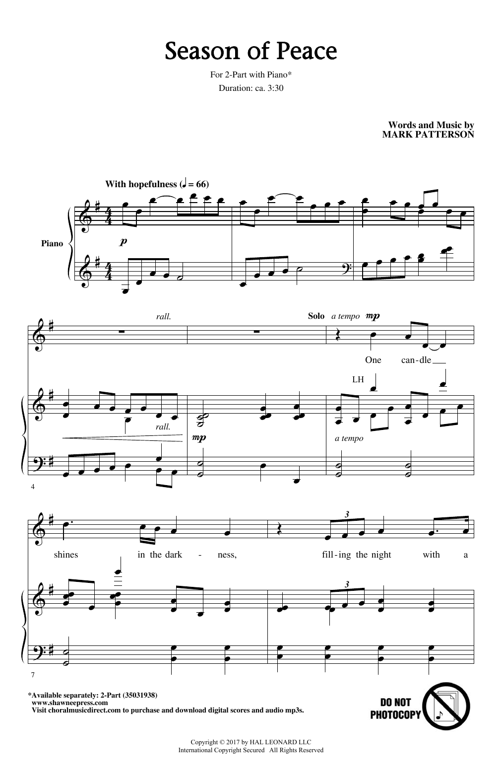 Mark Patterson "Season Of Peace" Sheet Music for 2-Part Choir ...