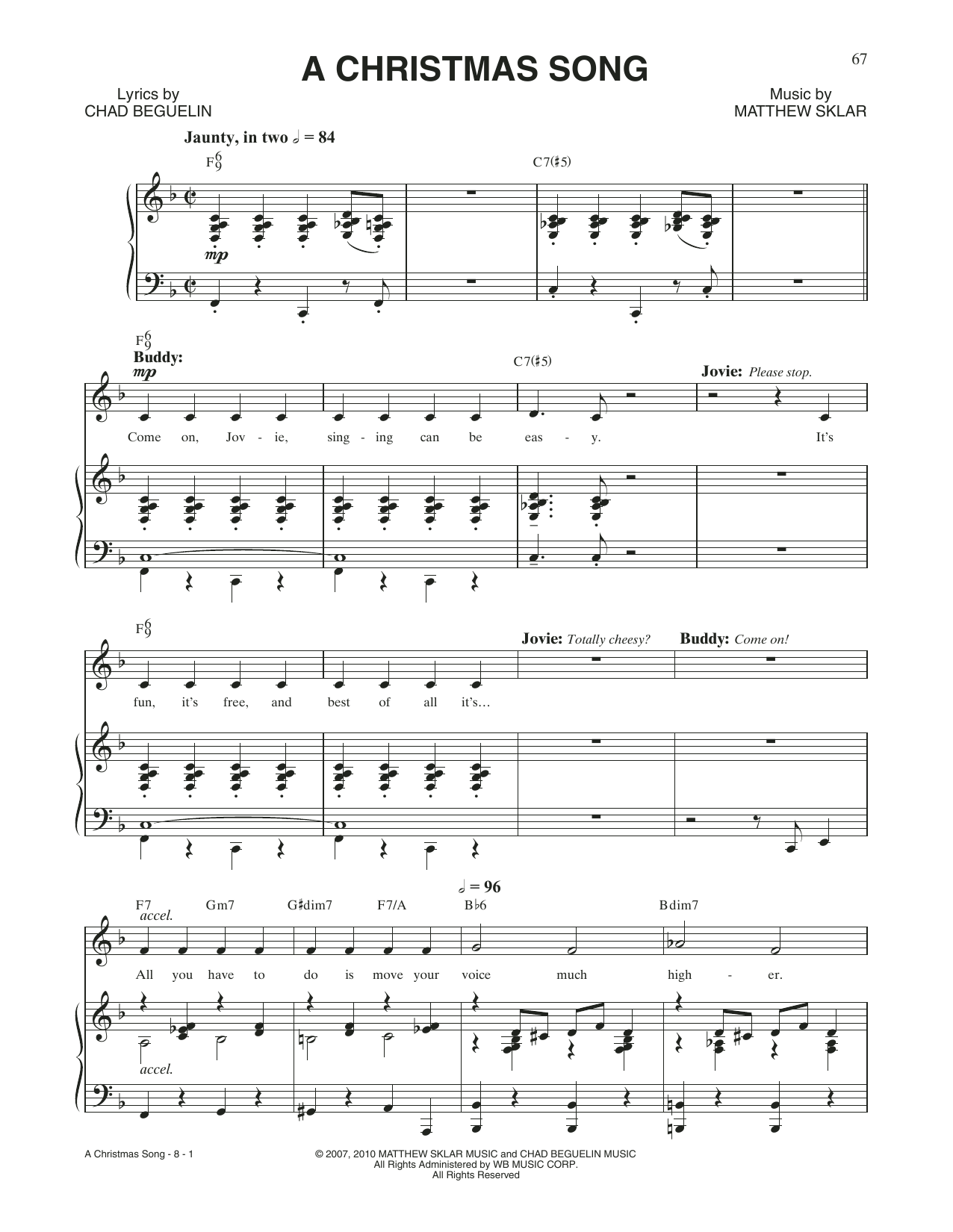 Matthew Sklar & Chad Beguelin "A Christmas Song" Sheet Music for Piano ...