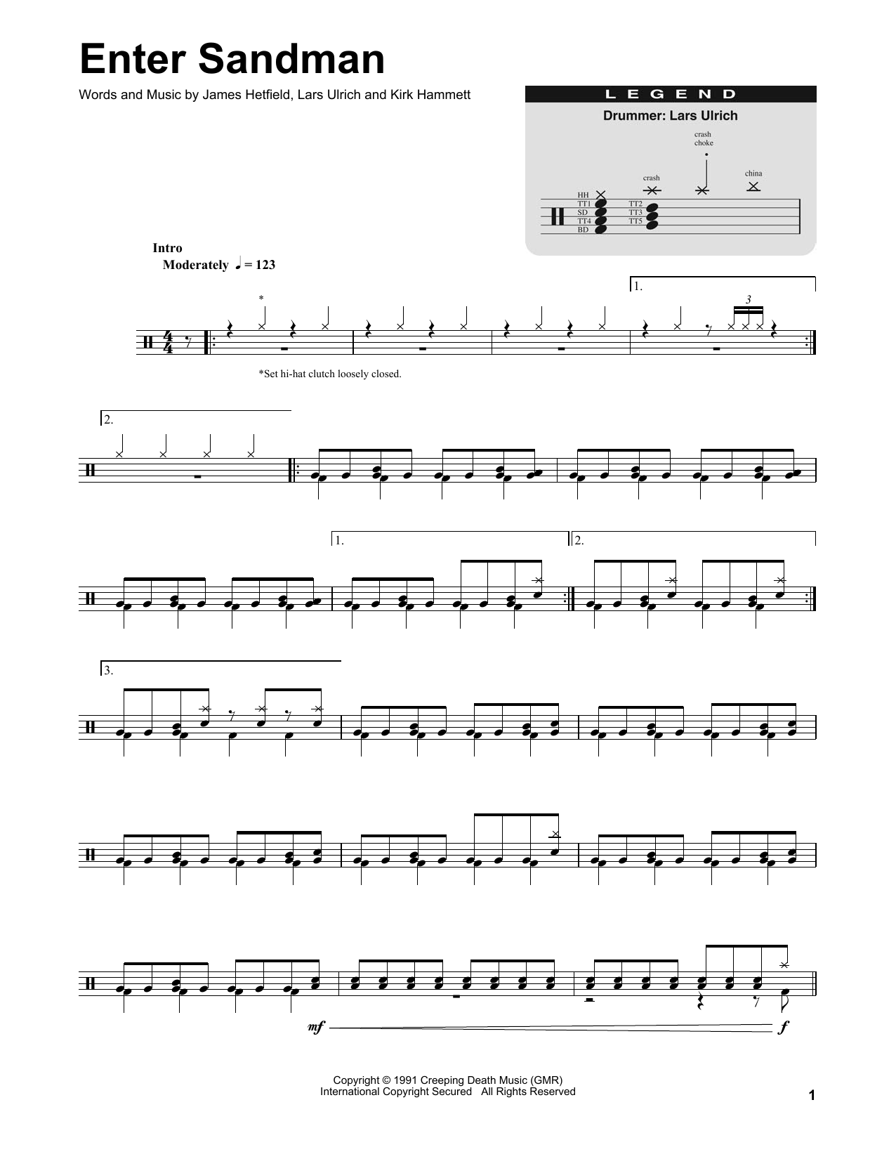 Metallica "Enter Sandman" Sheet Music for Guitar Tab (Single Gu ...