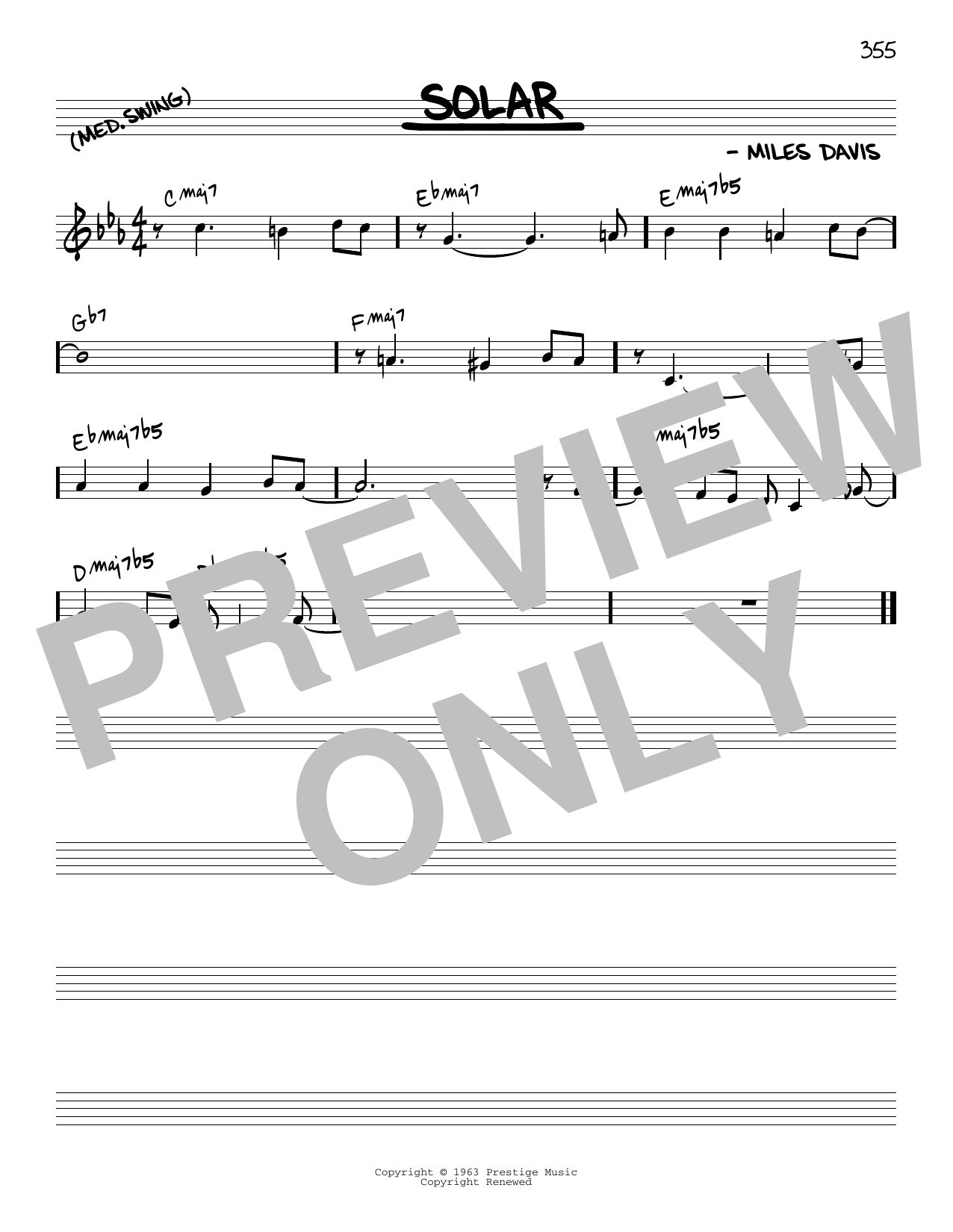 Miles Davis "Solar [Reharmonized version] (arr. Jack Grassel)" Sheet ...