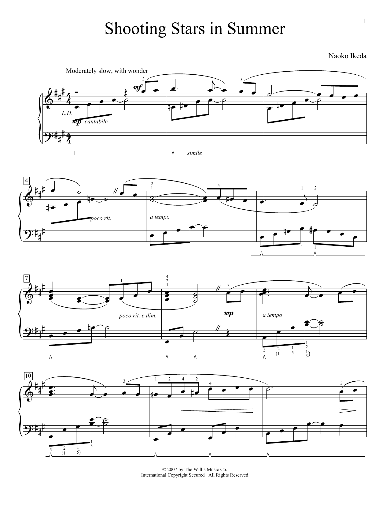 Naoko Ikeda "Shooting Stars In Summer" Sheet Music for Educational ...