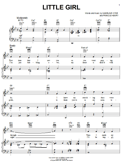 Nat King Cole "Little Girl" Sheet Music for Piano, Vocal & Guitar ...