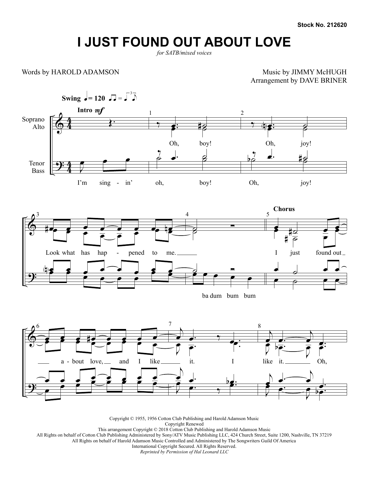 Nat King Cole I Just Found Out About Love arr Dave Briner Sheet