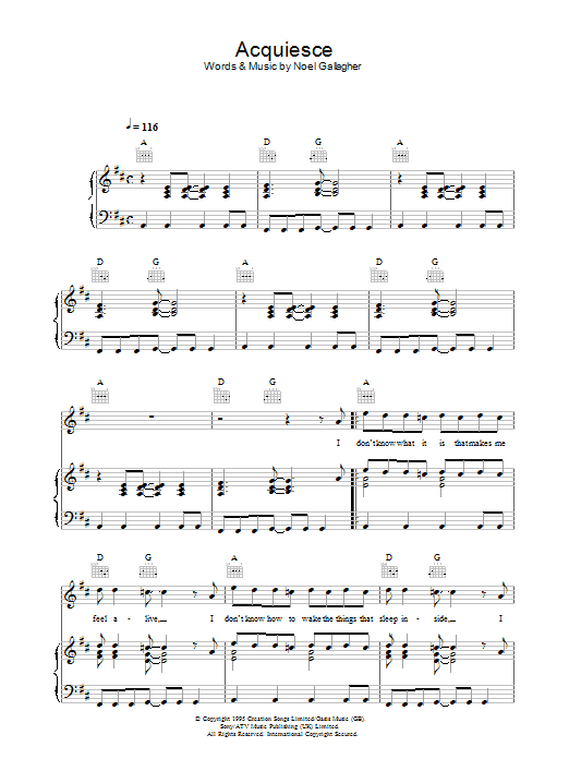 Oasis "Acquiesce" Sheet Music PDF Notes, Chords | Rock Score Guitar ...