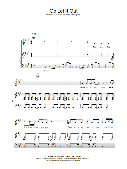 Oasis "Go Let It Out" Sheet Music & Chords for Guitar Chords/Lyrics ...