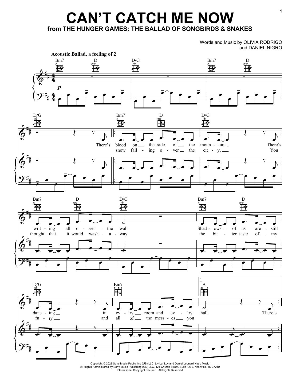 Olivia Rodrigo "Can't Catch Me Now" Sheet Music for Piano, Vocal ...