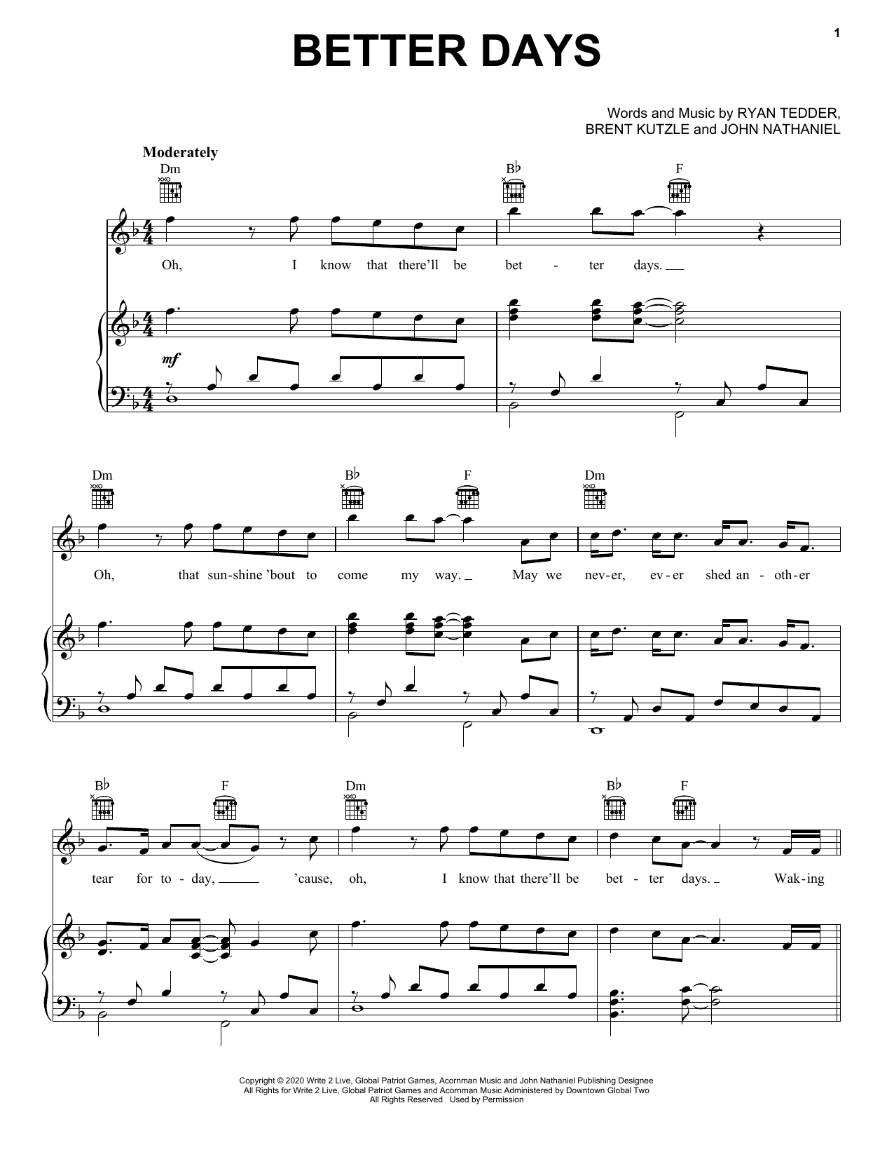 Better Days Sheet Music by OneRepublic | Piano, Vocal & Guitar ... Better Days Sheet Music by OneRepublic | Piano, Vocal & Guitar ...