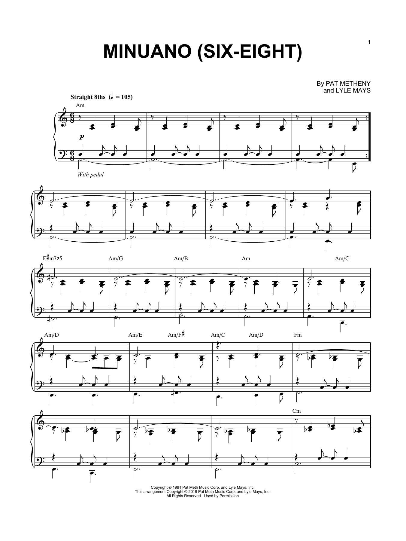 Pat Metheny "Minuano" Sheet Music for Piano Solo | Download PDF - 412175
