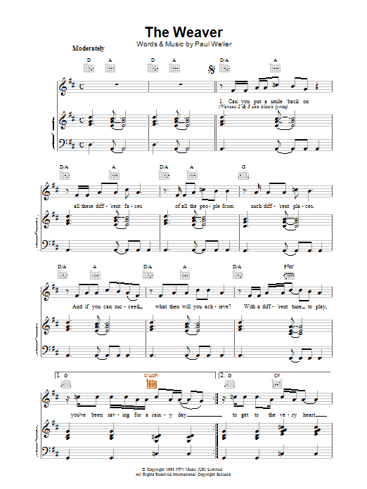 Download Paul Weller "The Weaver" Sheet Music & PDF Chords | Guitar Tab ...