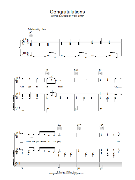 Paul Simon "Congratulations" Sheet Music PDF Notes, Chords | Pop Score ...
