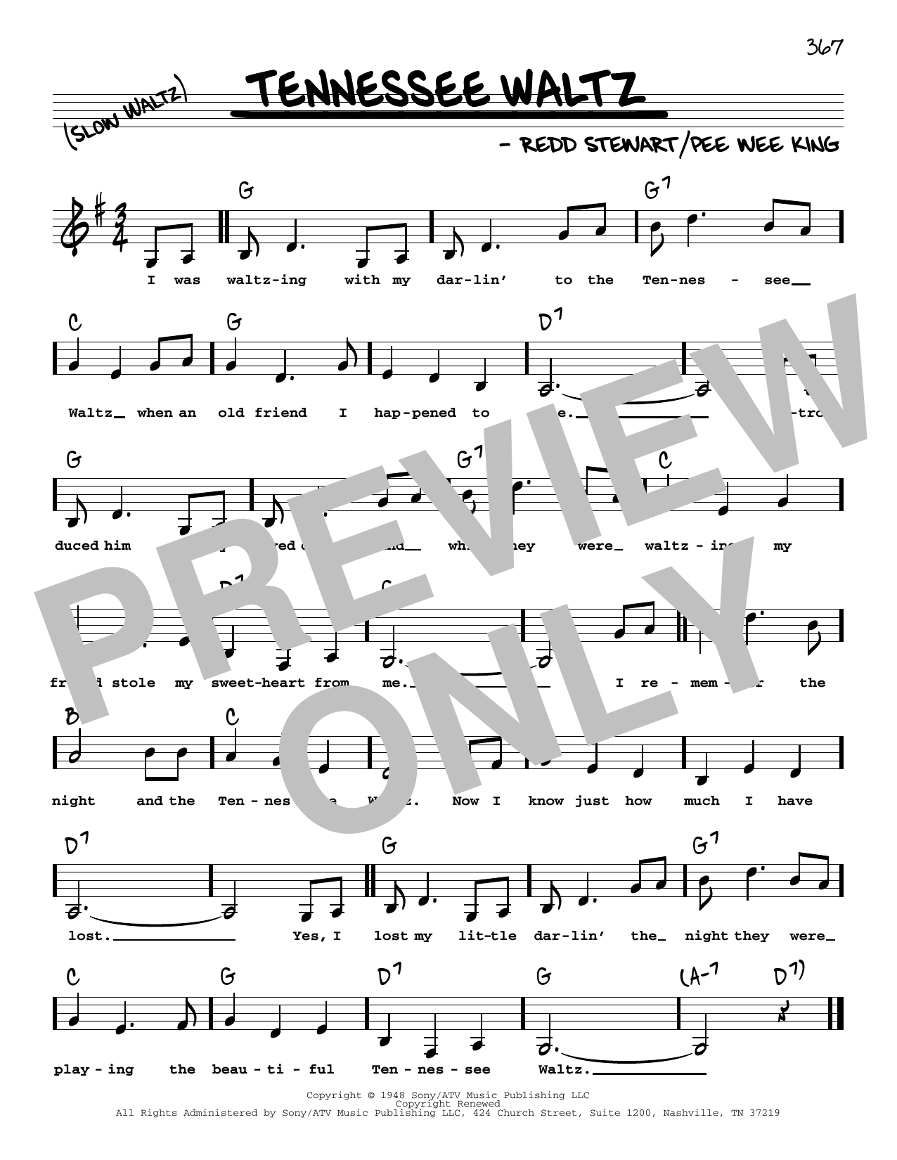Pee Wee King 'Tennessee Waltz (Low Voice)' Sheet Music & Chords ...