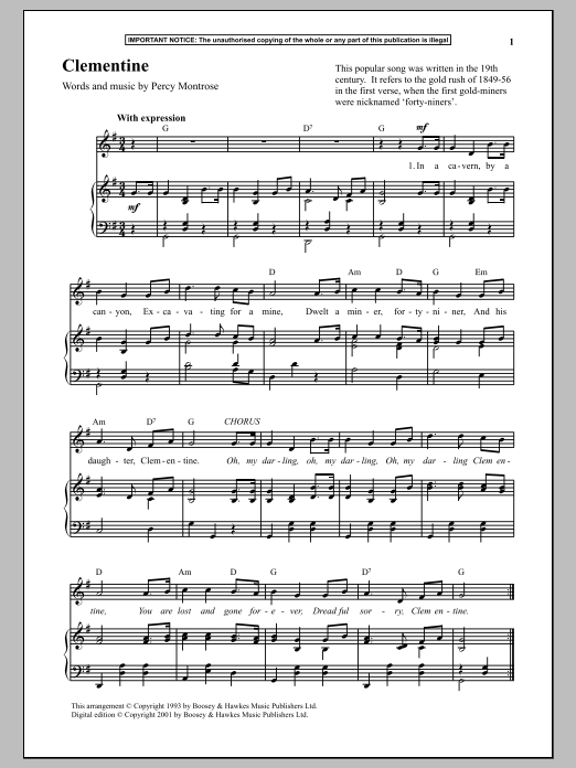Clementine Guitar Chords