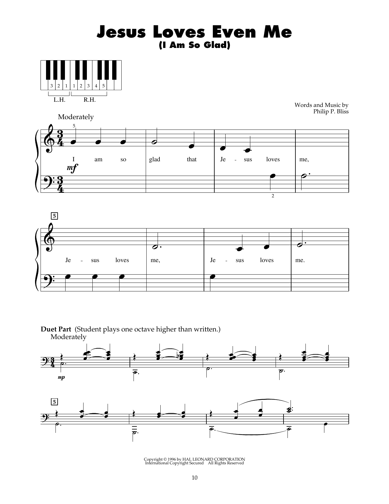 Philip P. Bliss "Jesus Loves Even Me" Sheet Music for 5-Finger Piano ...