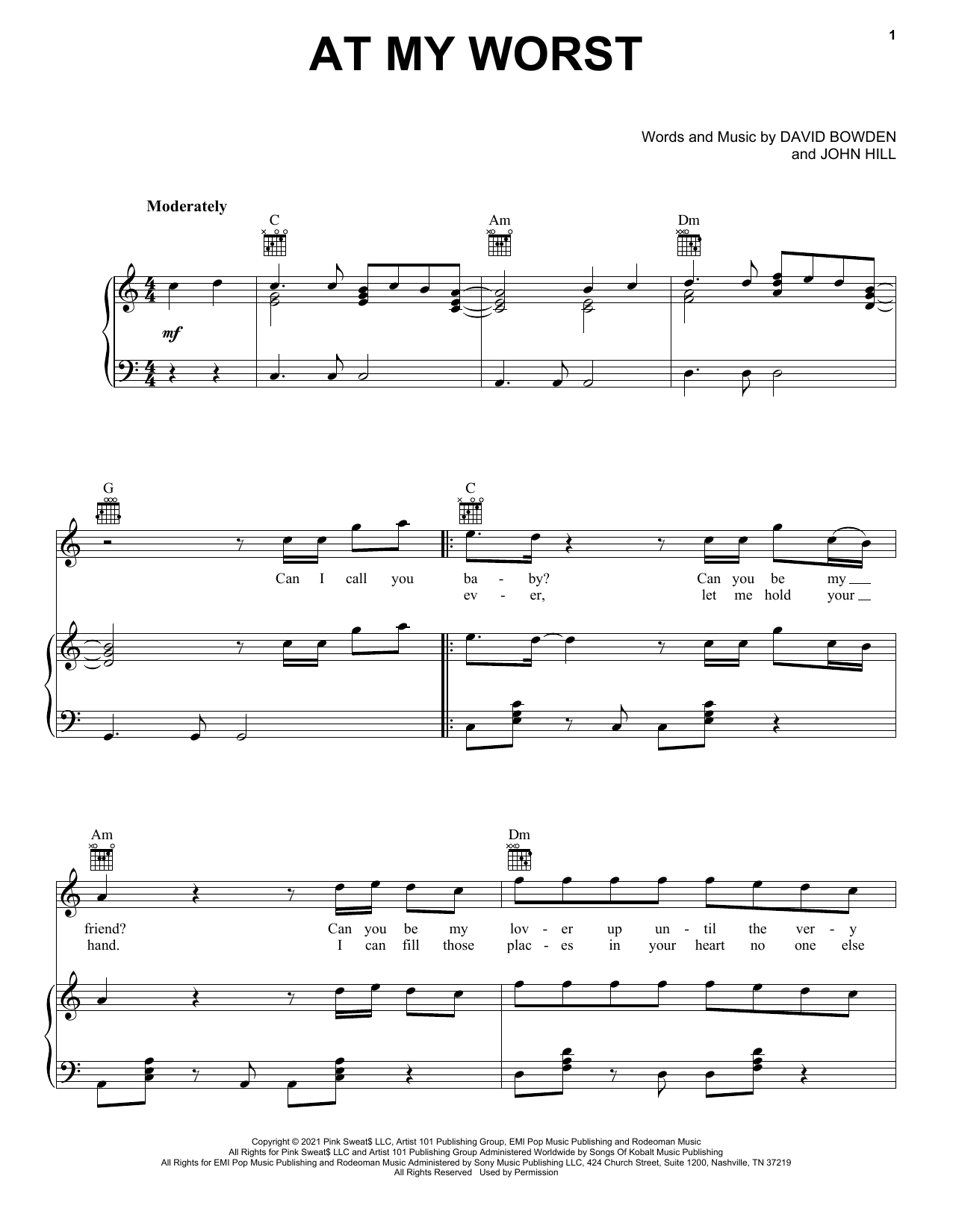 Pink Sweat$ "At My Worst" Sheet Music & Chords for Piano, Vocal ...