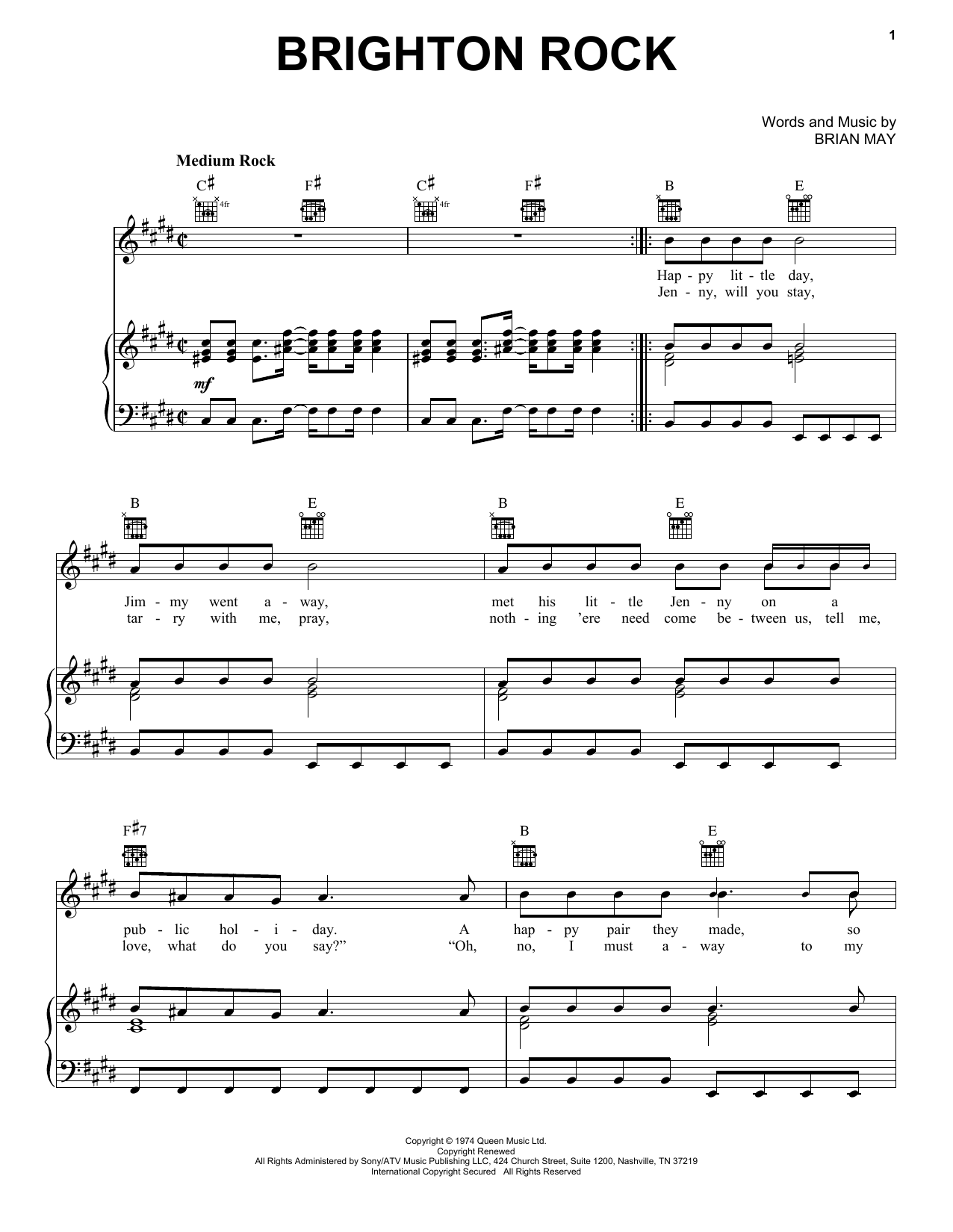 Brighton Rock Sheet Music by Queen | Guitar Chords/Lyrics | Download 3 ...