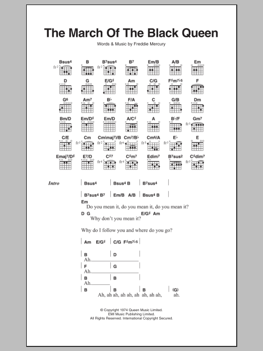 Queen "The March Of The Black Queen" Sheet Music for Guitar Chords ...