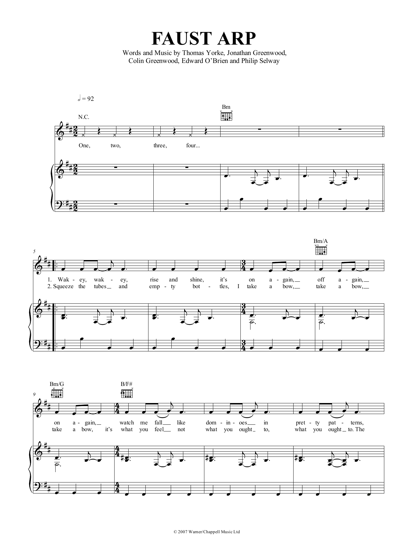 Radiohead "Faust Arp" Sheet Music PDF Notes, Chords | Rock Score Piano ...