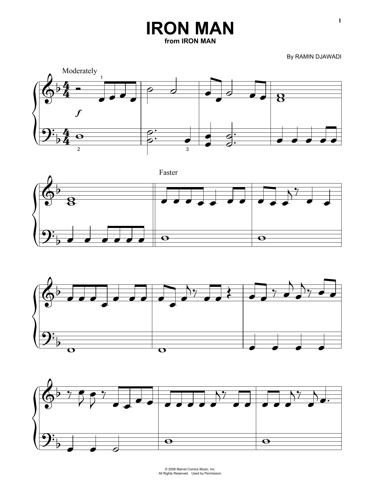 Iron Man (from Iron Man) Sheet Music by Ramin Djawadi | Beginning Piano ...