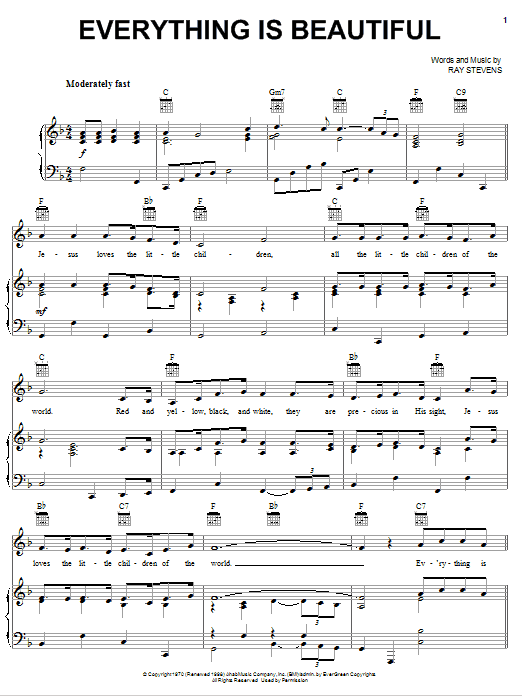 Ray Stevens "Everything Is Beautiful" Sheet Music for Piano, Vocal ...