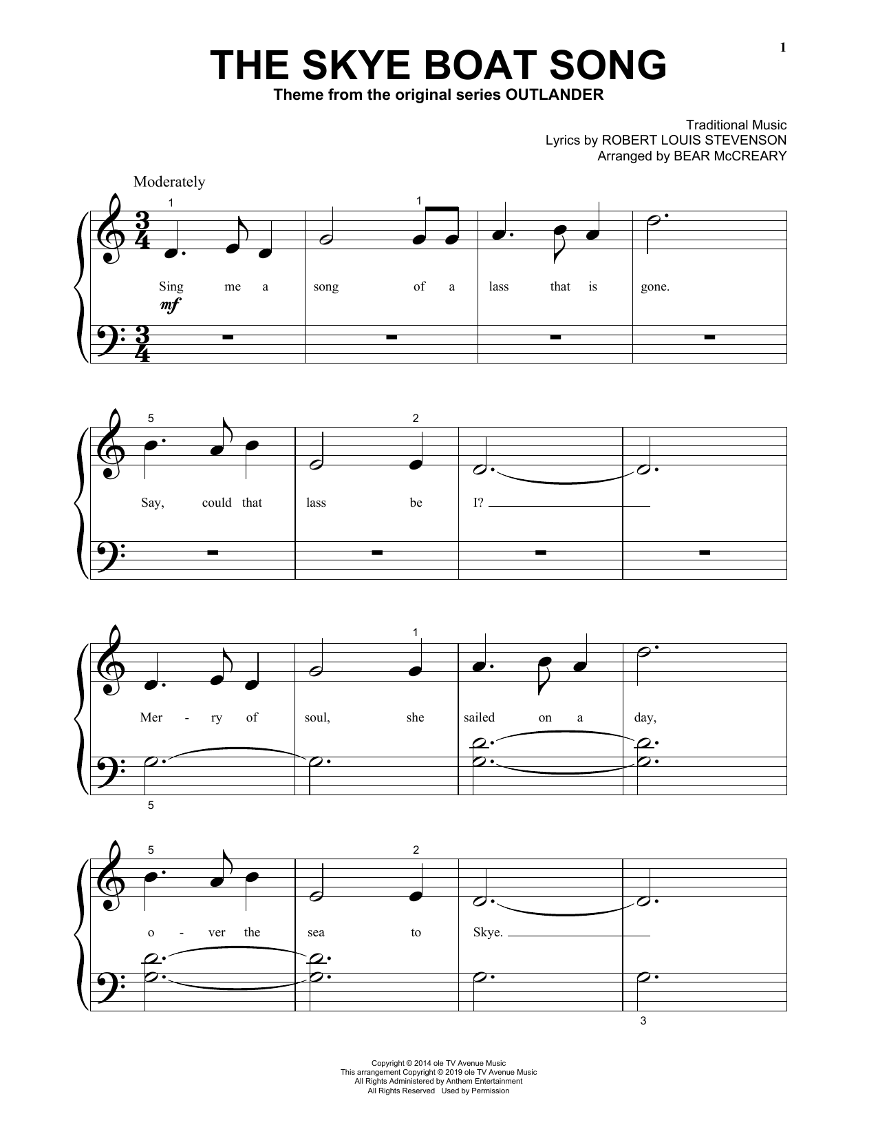 Robert Louis Stevenson "The Skye Boat Song" Sheet Music for Beginning ...