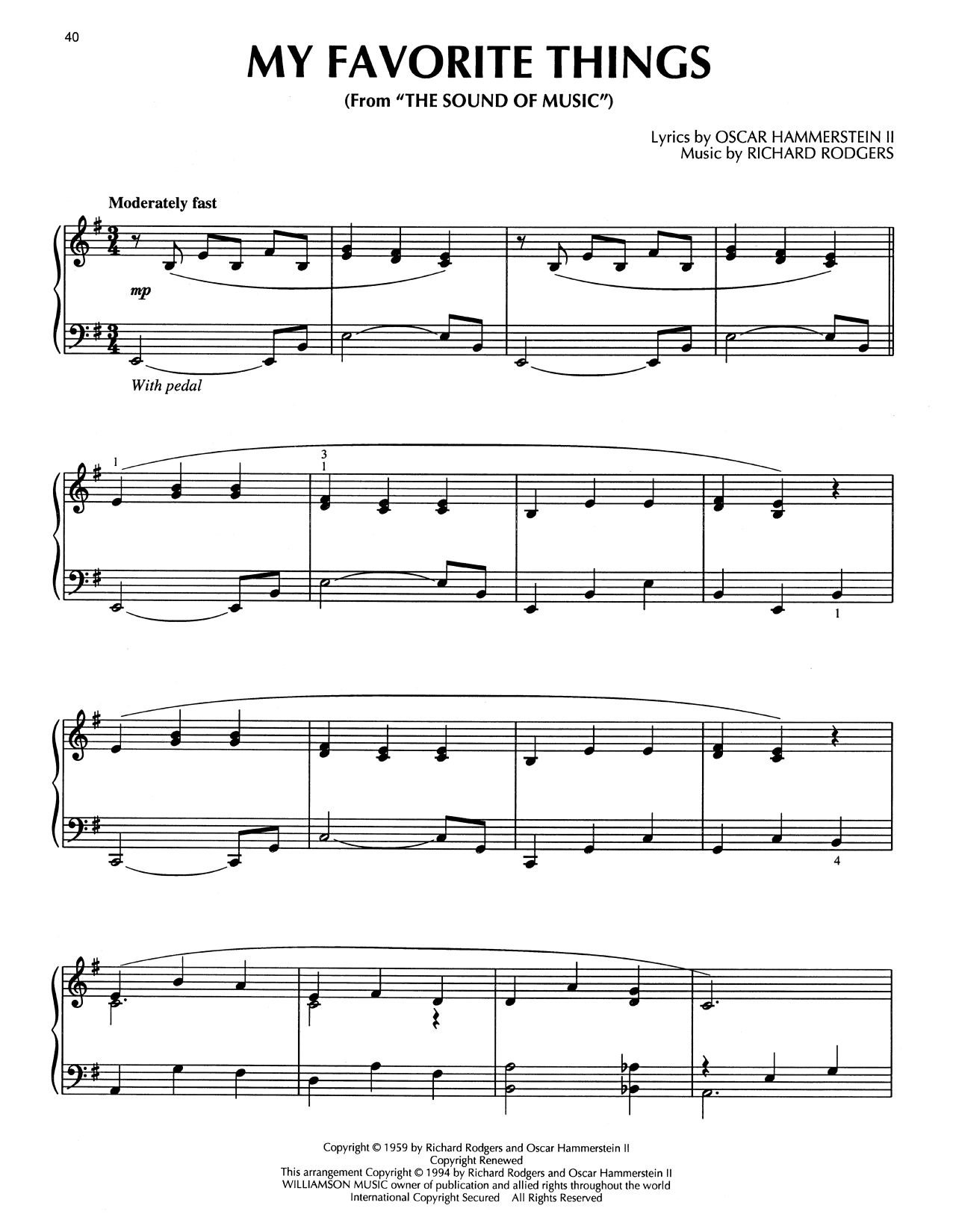 Rodgers & Hammerstein "My Favorite Things" Sheet Music for Piano Solo ...