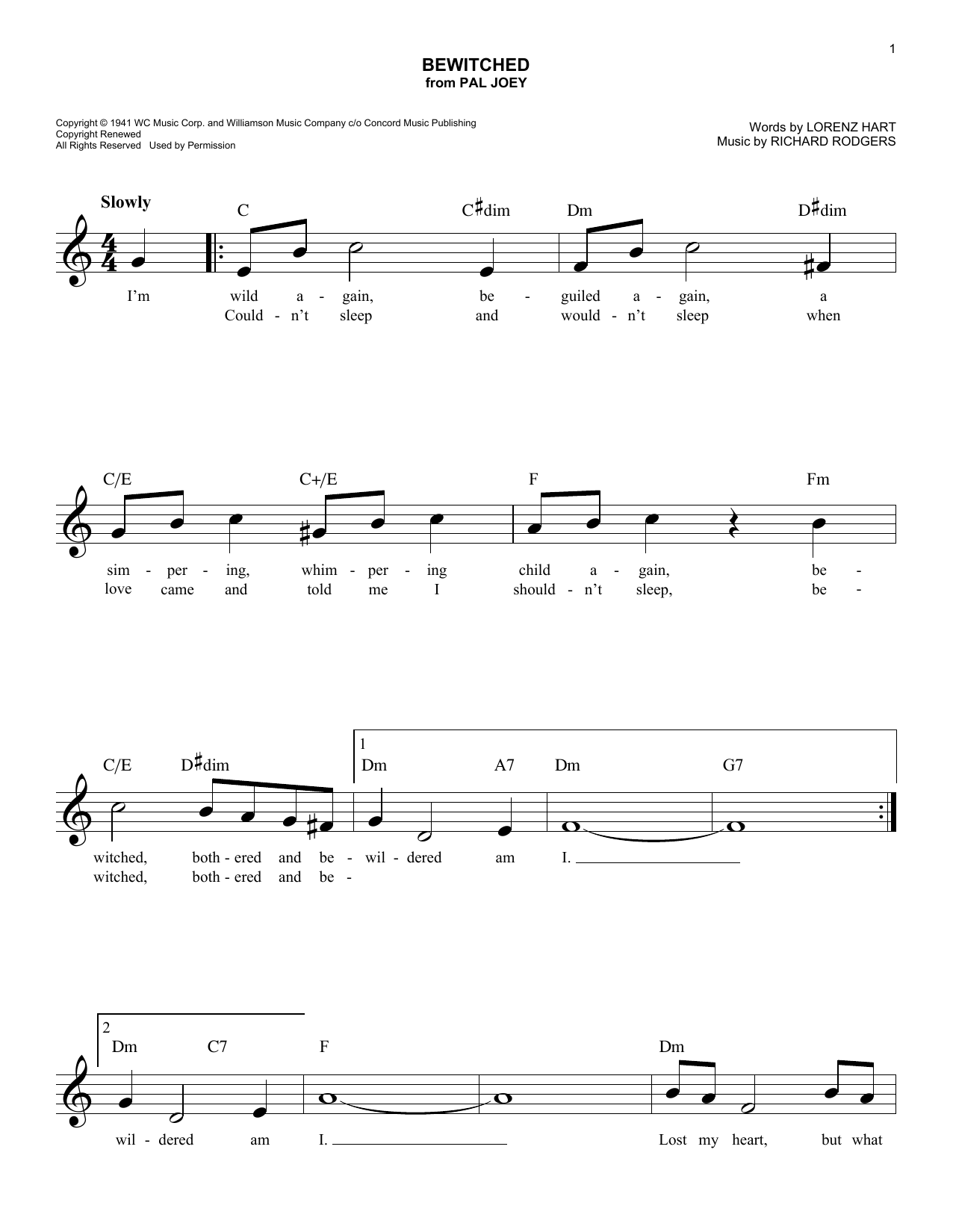 Download Rodgers & Hart "Bewitched" Sheet Music for Easy Lead Sheet ...