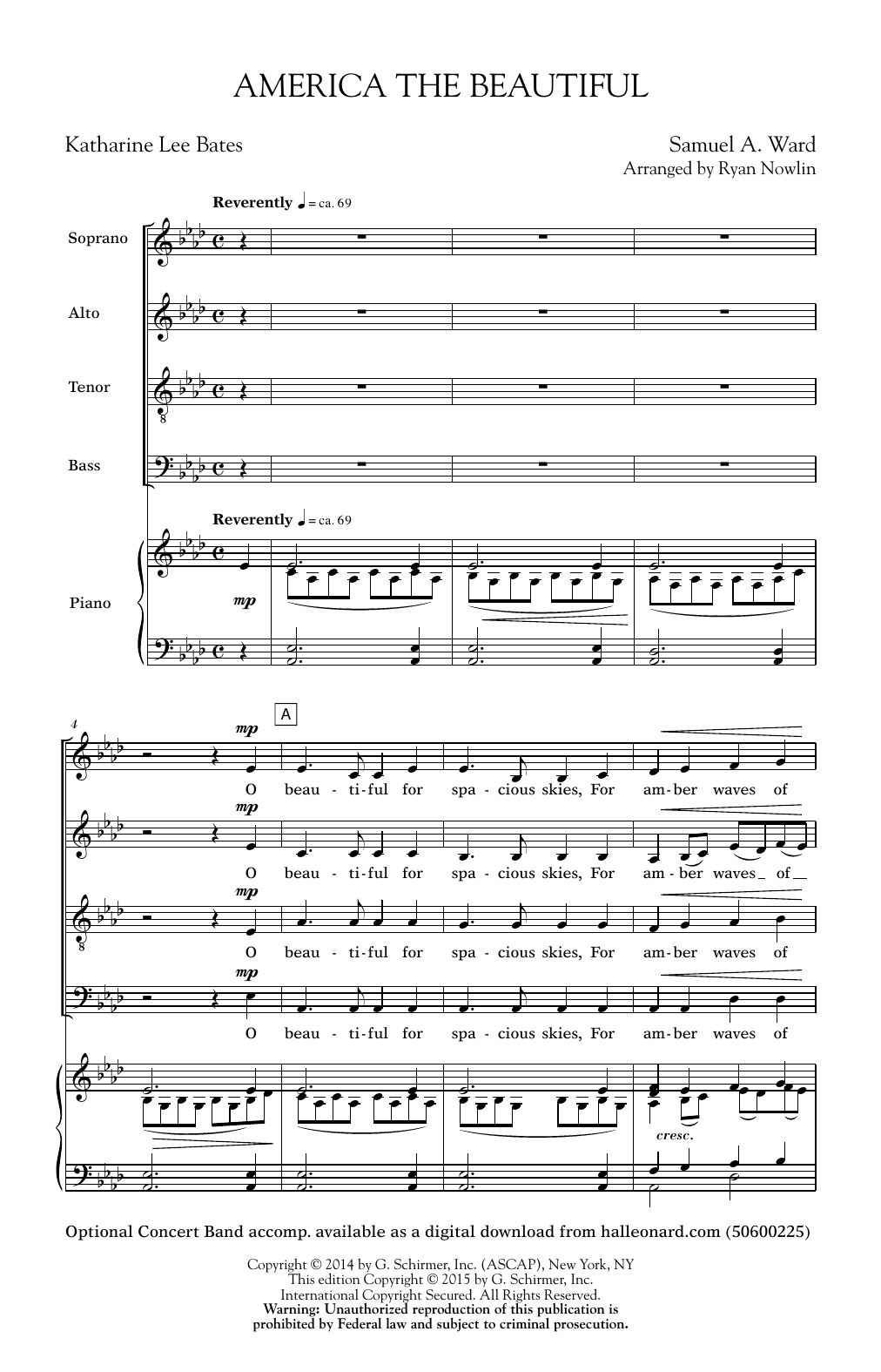 Ryan Nowlin "America, The Beautiful" Sheet Music for SATB Choir ...