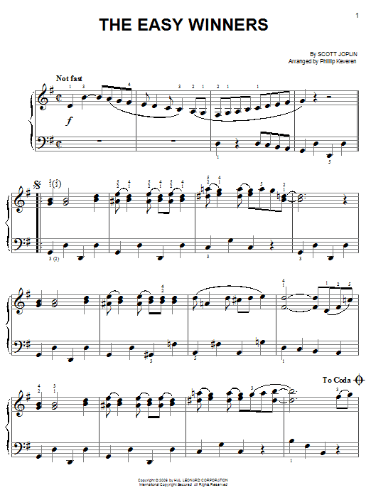 Scott Joplin "The Easy Winners" Sheet Music for Easy Piano | Download ...