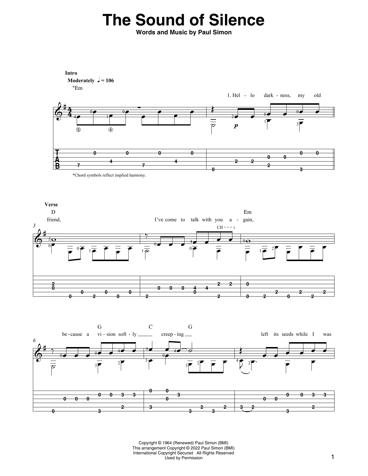Download Simon & Garfunkel "The Sound Of Silence (arr. Ben Pila)" Sheet ...