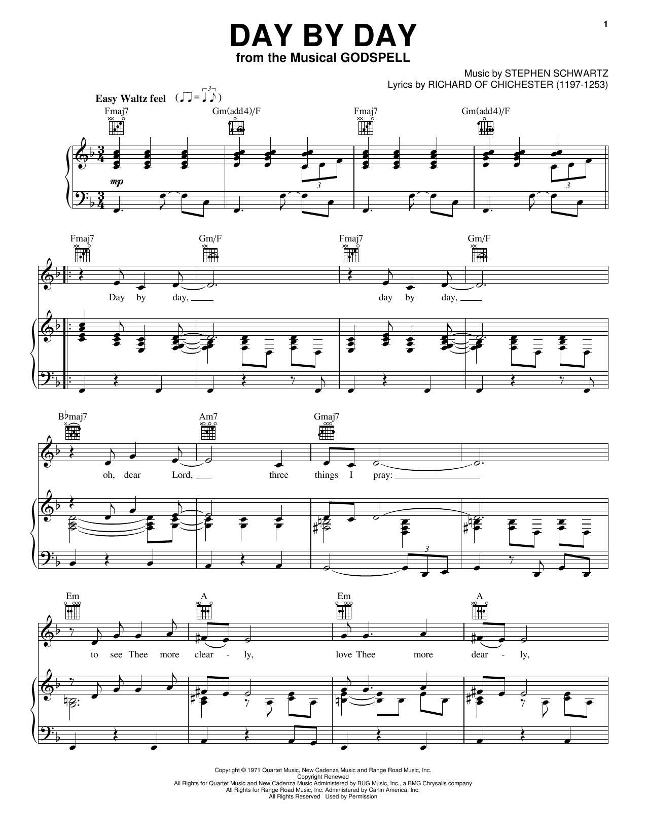 Stephen Schwartz Day By Day from Godspell Sheet Music Chords For