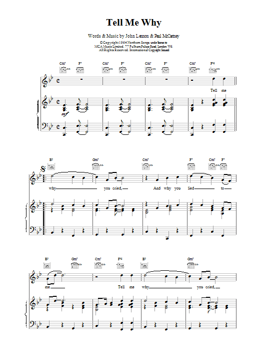 Tell Me Why Sheet Music by The Beatles | Guitar Chords/Lyrics ...