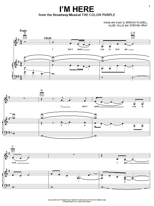 Im Here Sheet Music By The Color Purple Musical Easy Piano