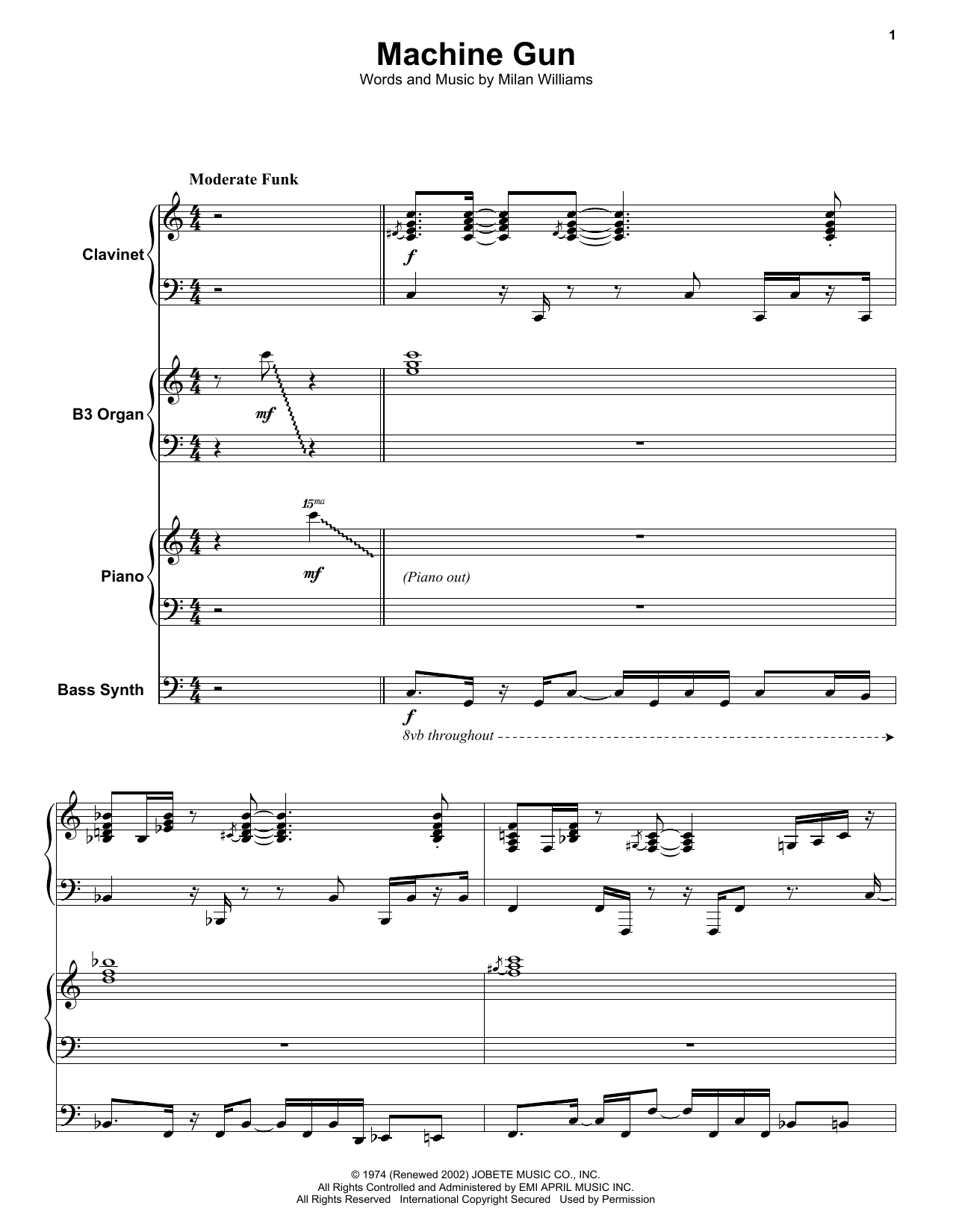 The Commodores "Machine Gun" Sheet Music for Keyboard Transcriptio ...