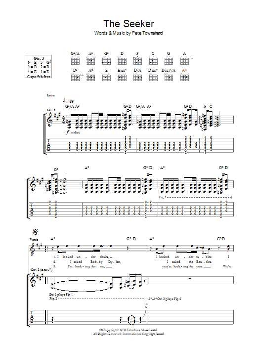 The Seeker Sheet Music by The Who | Piano, Vocal & Guitar | Download 7 ...