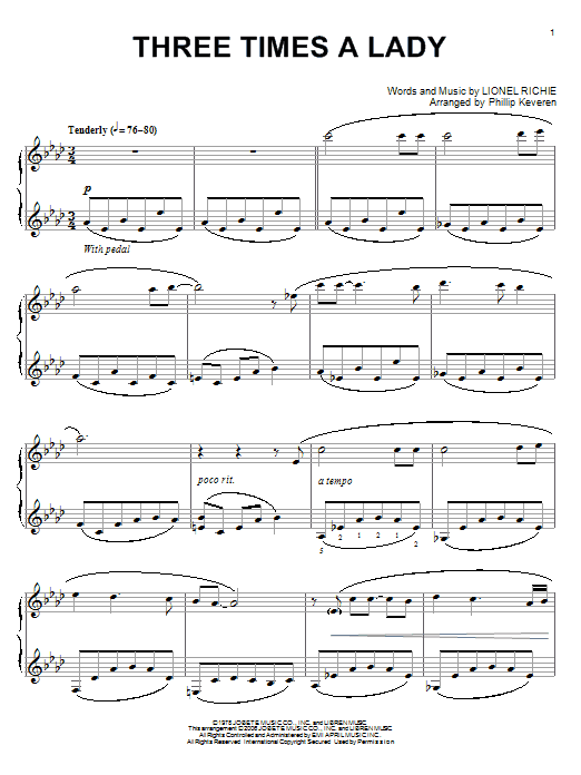 The Commodores "Three Times A Lady" Sheet Music for Piano Solo ...