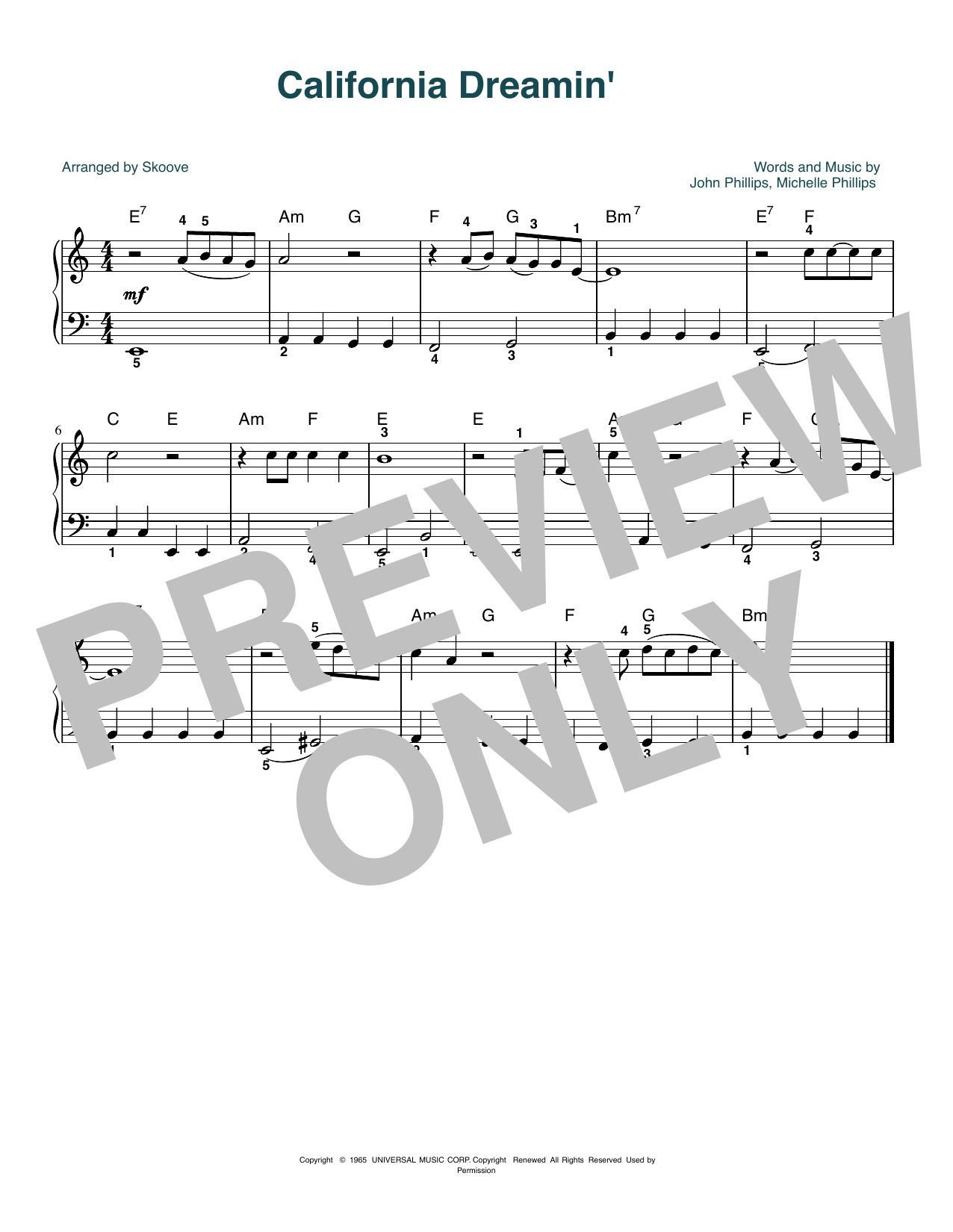 The Mamas And The Papas California Dreamin Arr Skoove Sheet Music
