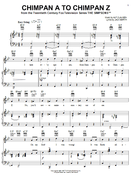 The Simpsons "Chimpan A To Chimpan Z" Sheet Music for Piano, Vocal ...