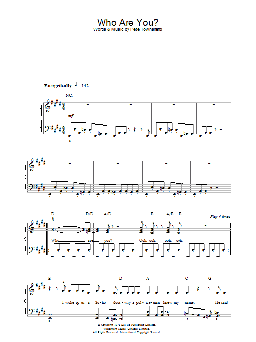 The Who "Who Are You?" Sheet Music PDF Notes, Chords | Rock Score ...