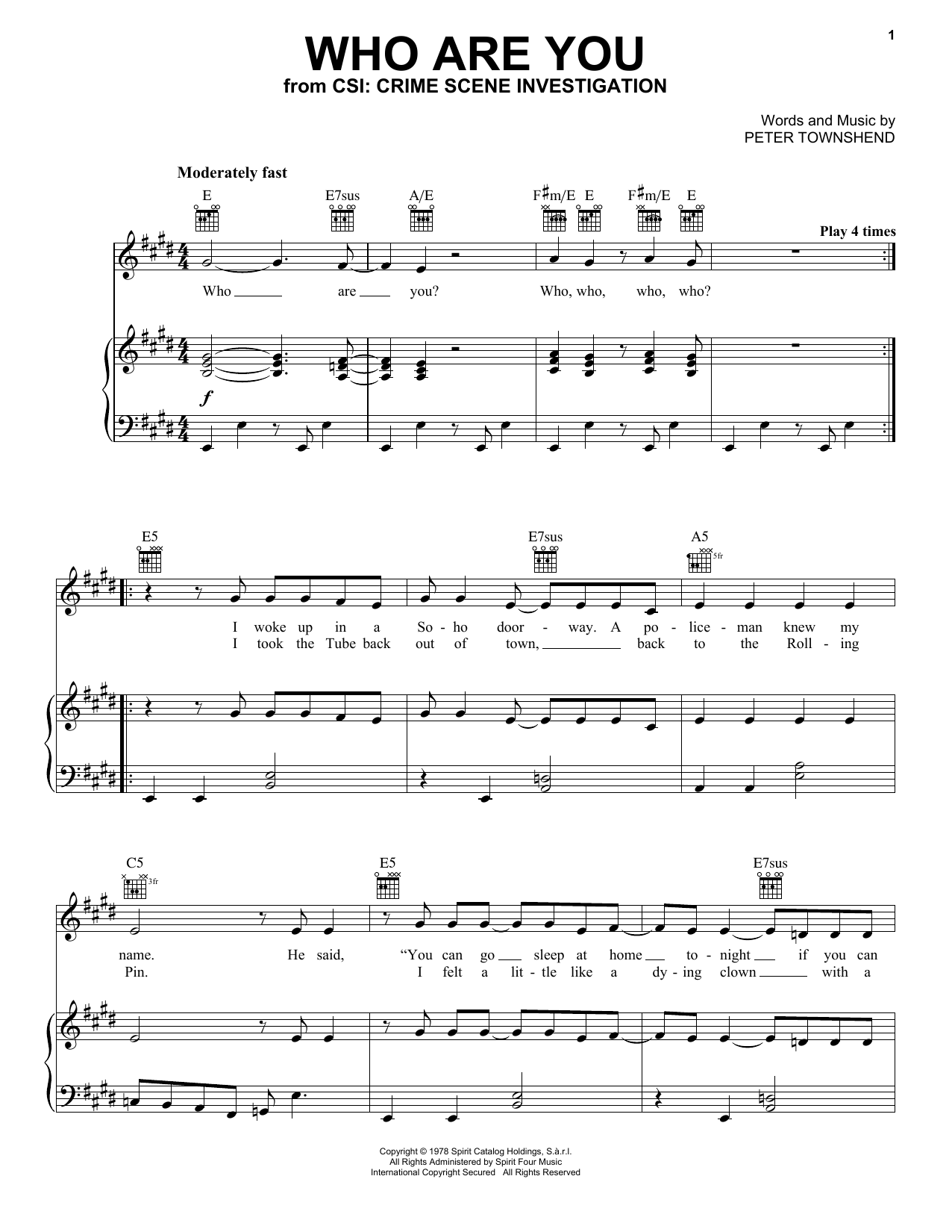 The Who "Who Are You (from CSI: Crime Scene Investigation)" Sheet Music ...