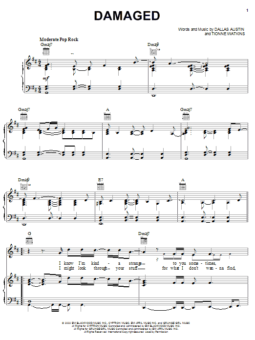 TLC "Damaged" Sheet Music PDF Notes, Chords | Pop Score Piano, Vocal ...