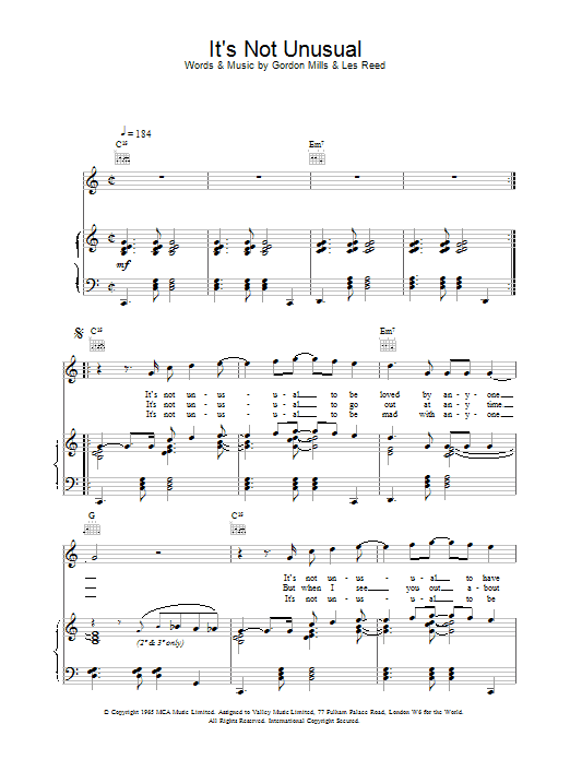 Tom Jones It s Not Unusual Sheet Music Chords Lyrics Download
